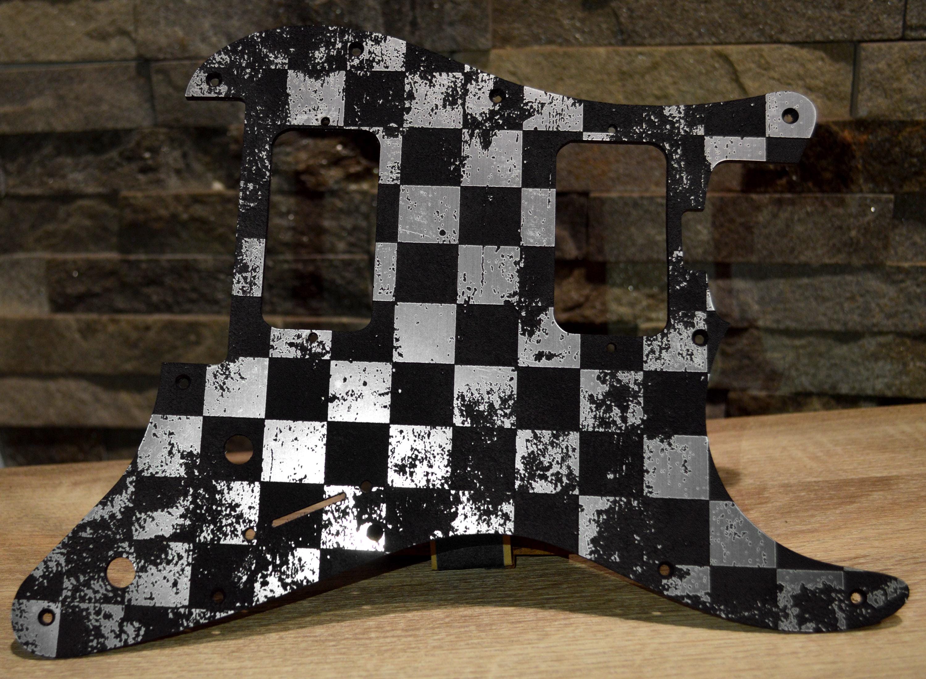 Faux Brushed Aluminum Distressed Checker Pickguard for Charvel Pro-Mod ...