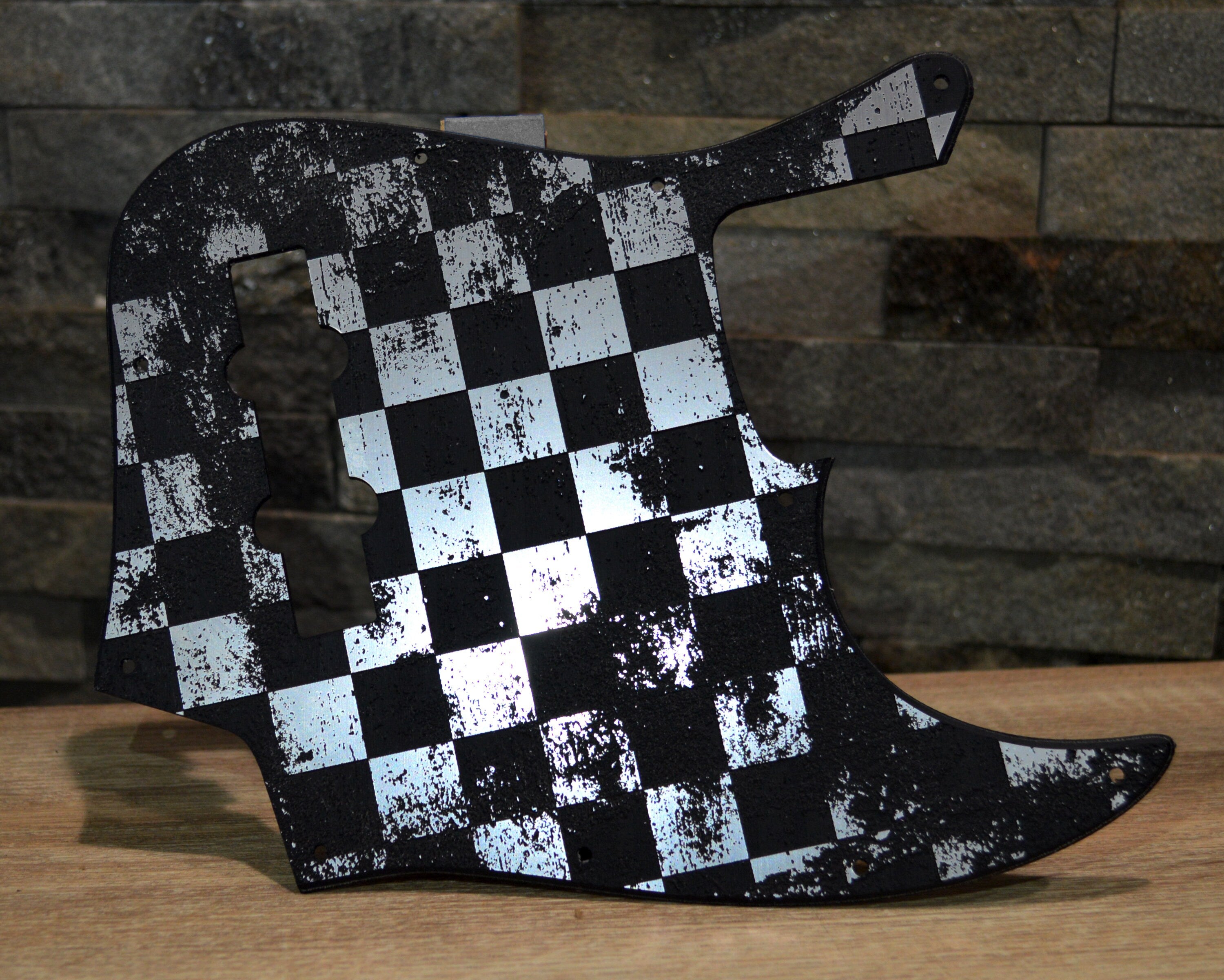 Plastic/Brushed Aluminum Distressed Checker Textured Pickguard - Fende ...