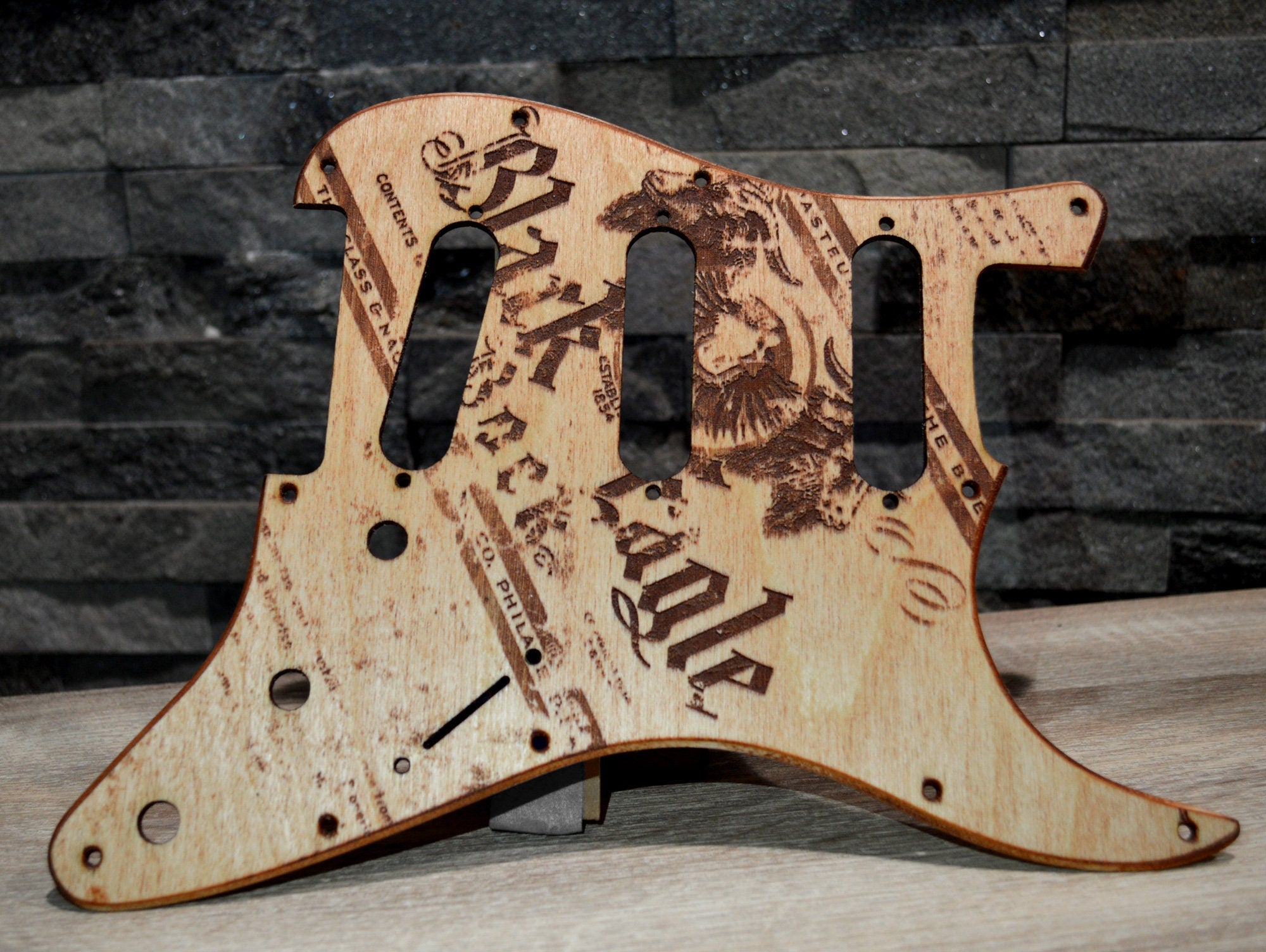 Custom Pickguard for Fender Stratocaster - Vintage Black Eagle Bock ...