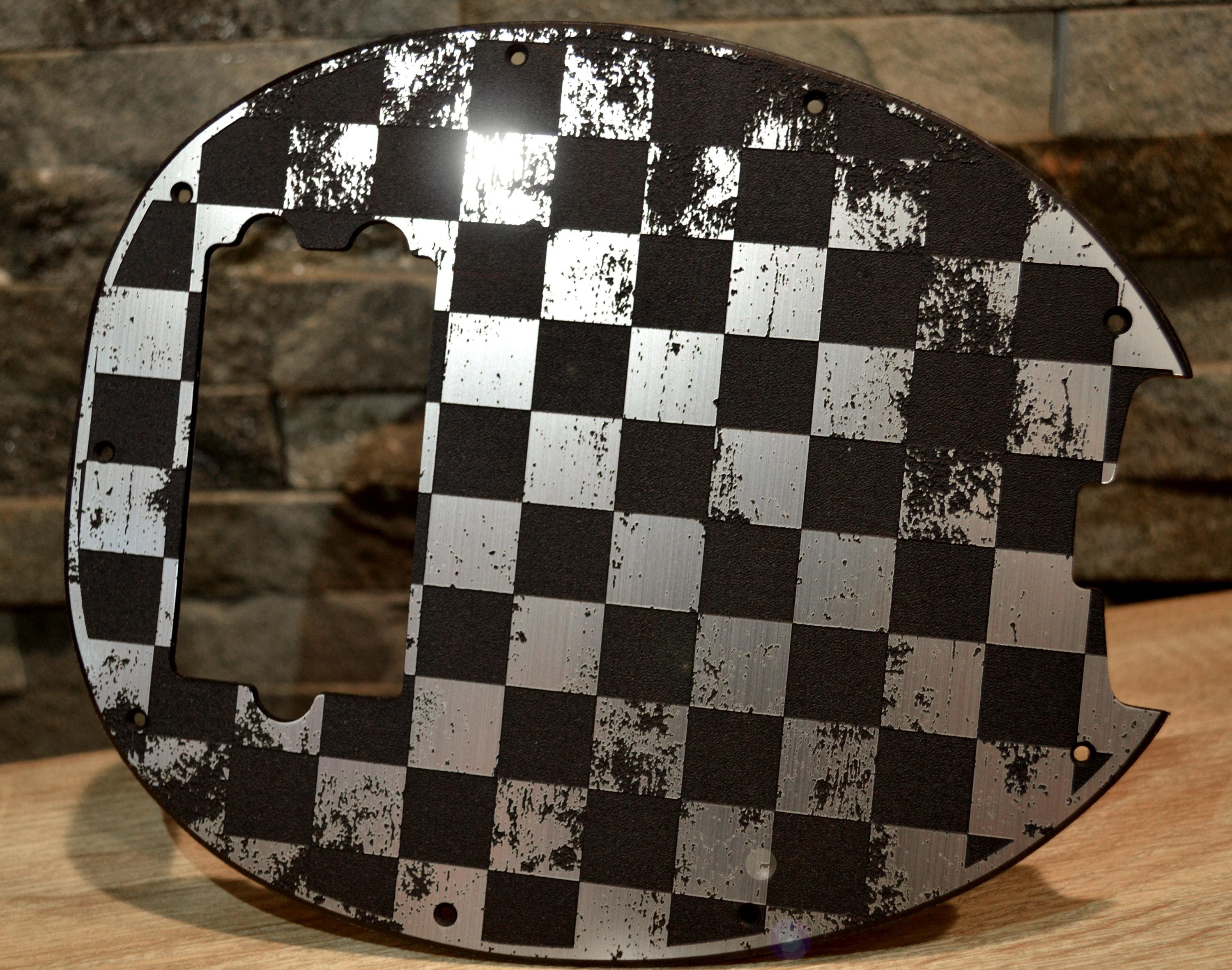 Plastic/Brushed Aluminum Distressed Checker Textured Pickguard - Origi ...